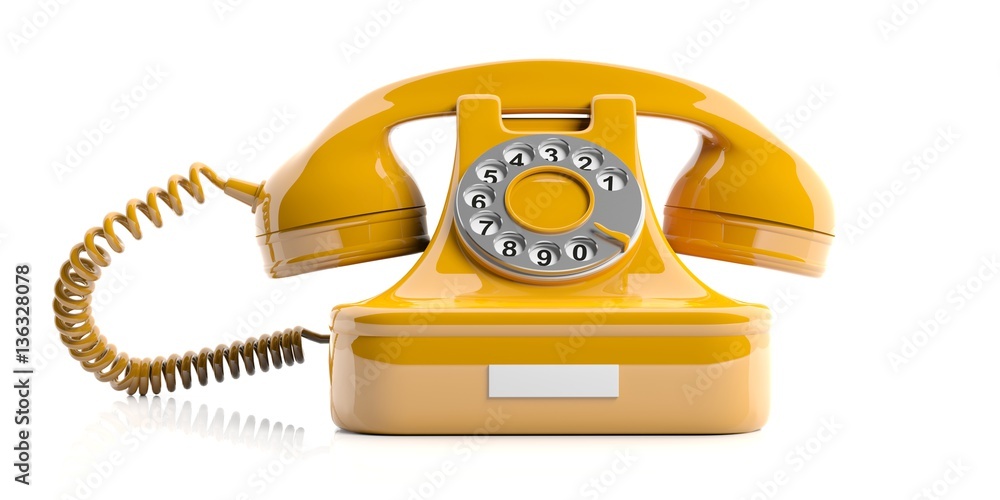 Yellow old telephone on white background. 3d illustration Stock ...