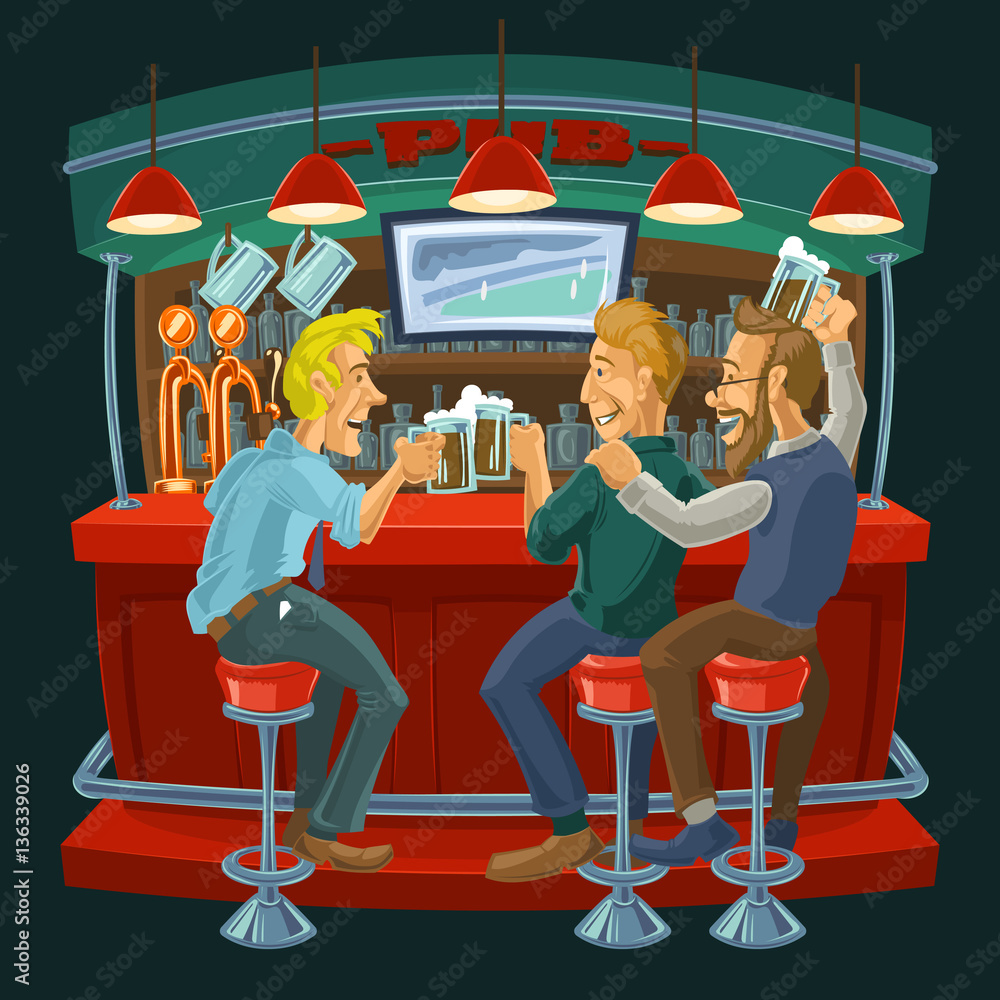 Cartoon illustration of friends drinking beer in a bar Stock Vector ...