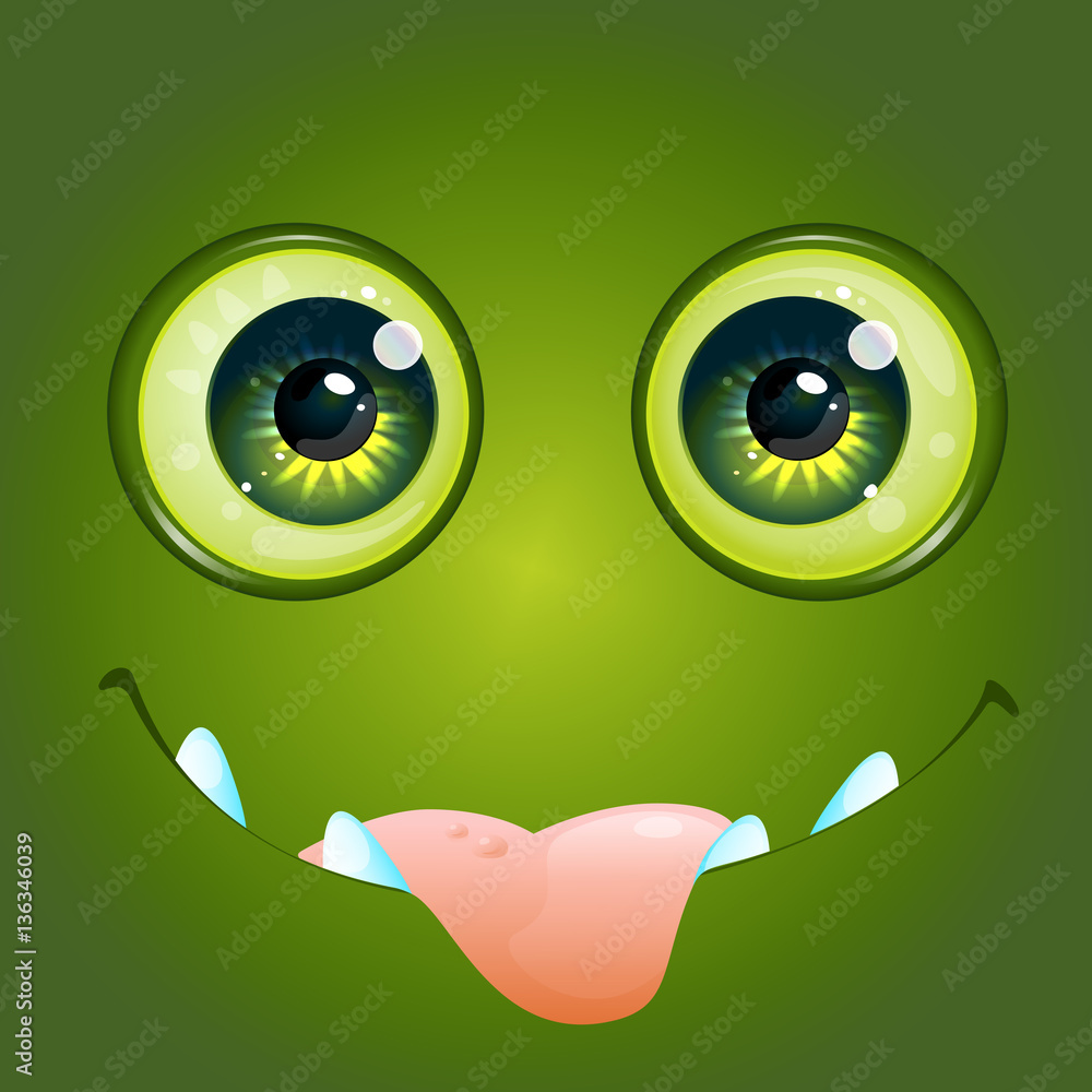 Cartoon anime monster face with big toothy smile and sticking out ...