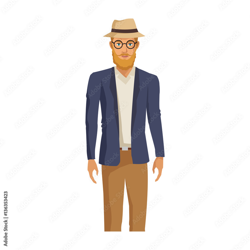 man cartoon with hipster style over white background. colorful design ...