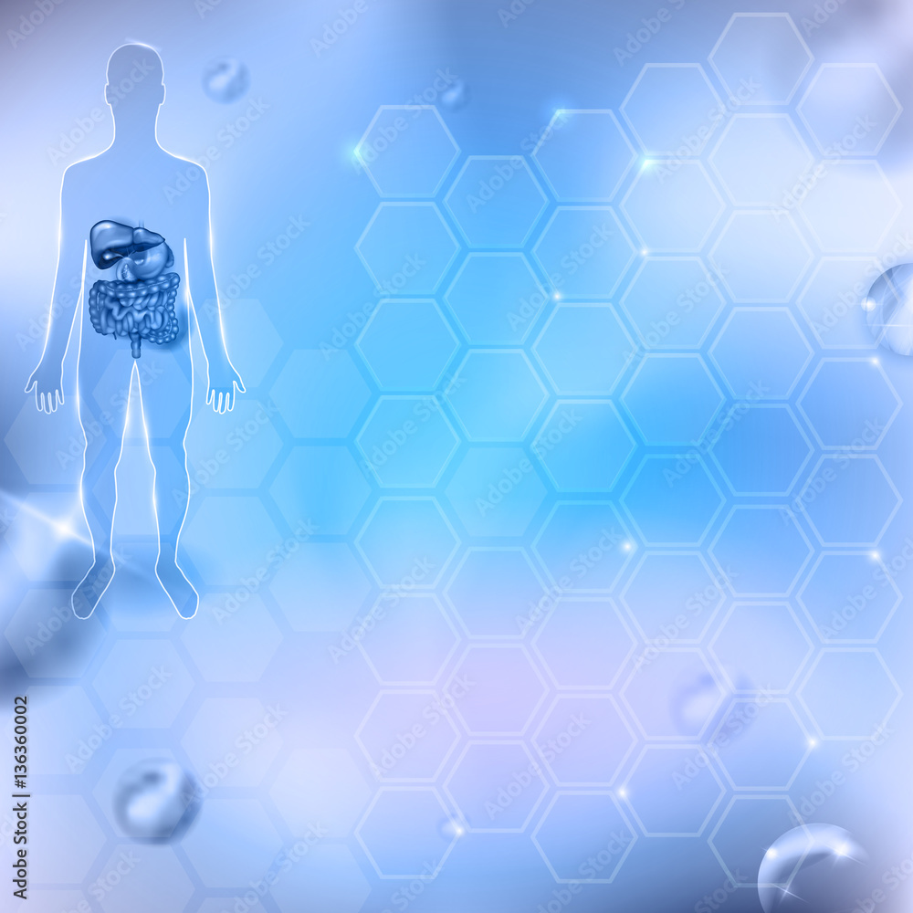 Scientific blue background with polygons and human silhouette with ...