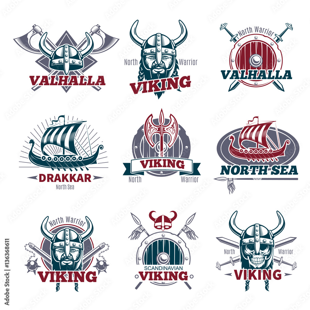 Colorful Viking Labels Set Stock Vector | Adobe Stock