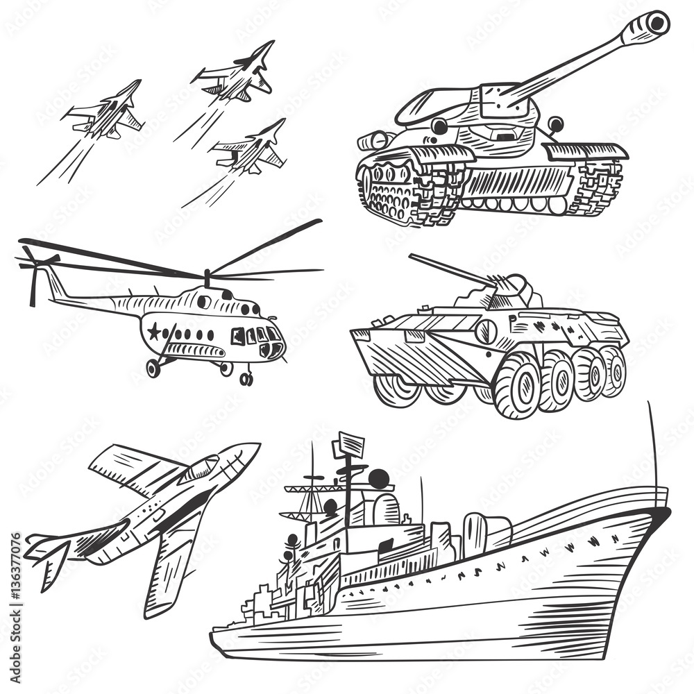 Vector Military Transport Sketch Set Stock Vector | Adobe Stock