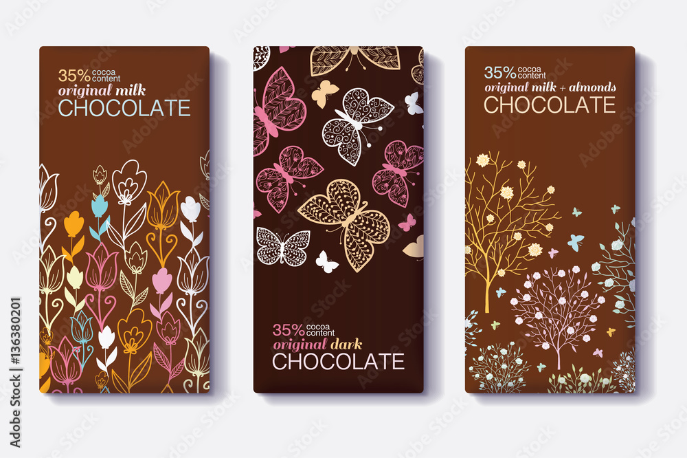Vector Set Of Chocolate Bar Package Designs With Modern Floral and ...