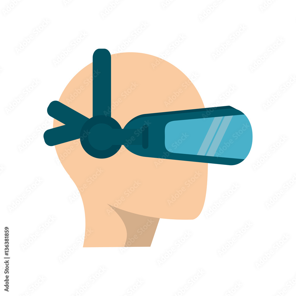 profile head with helmet virtual reality shadow vector illustration eps ...