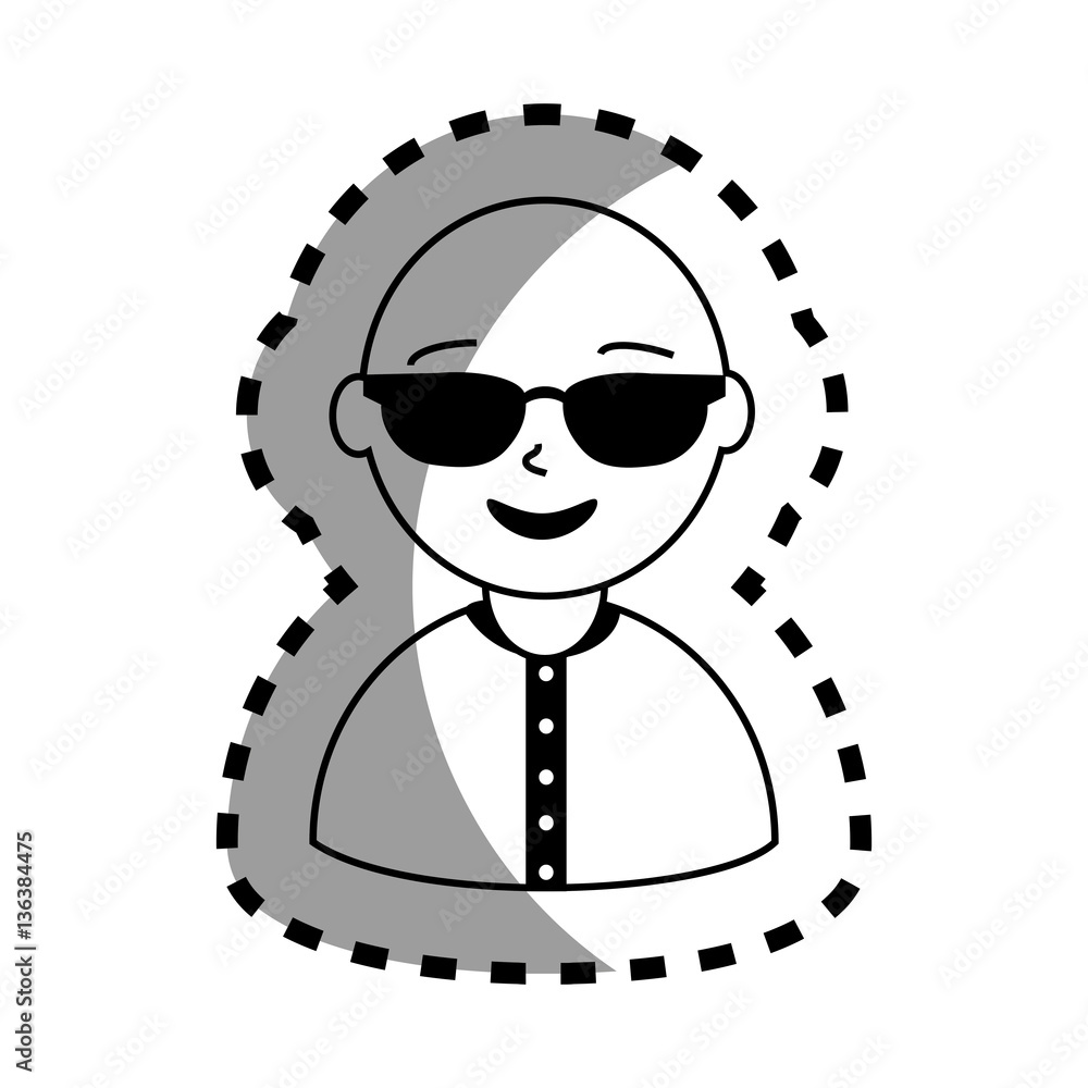 sticker with half body man monochrome with sunglasses and bald vector ...