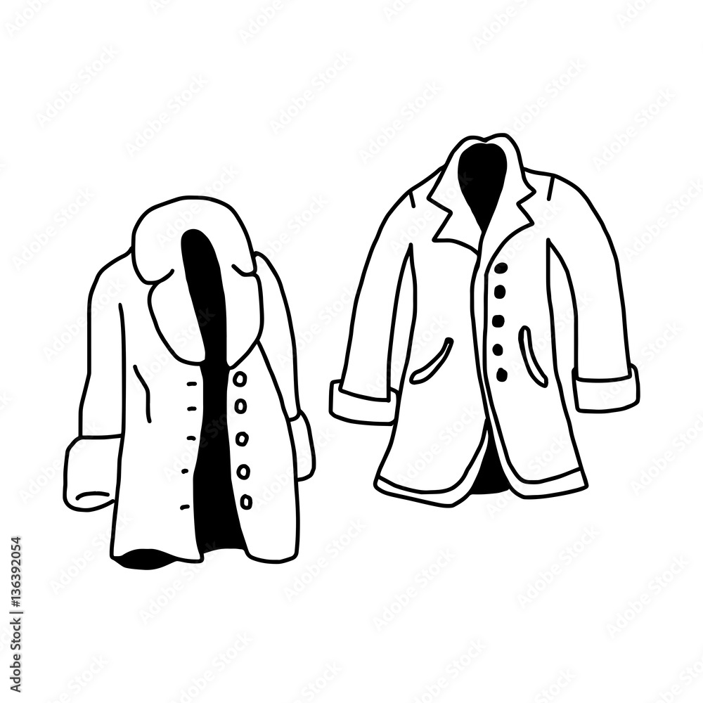 vector illustration hand drawn sketch of coat isolated on white Stock ...