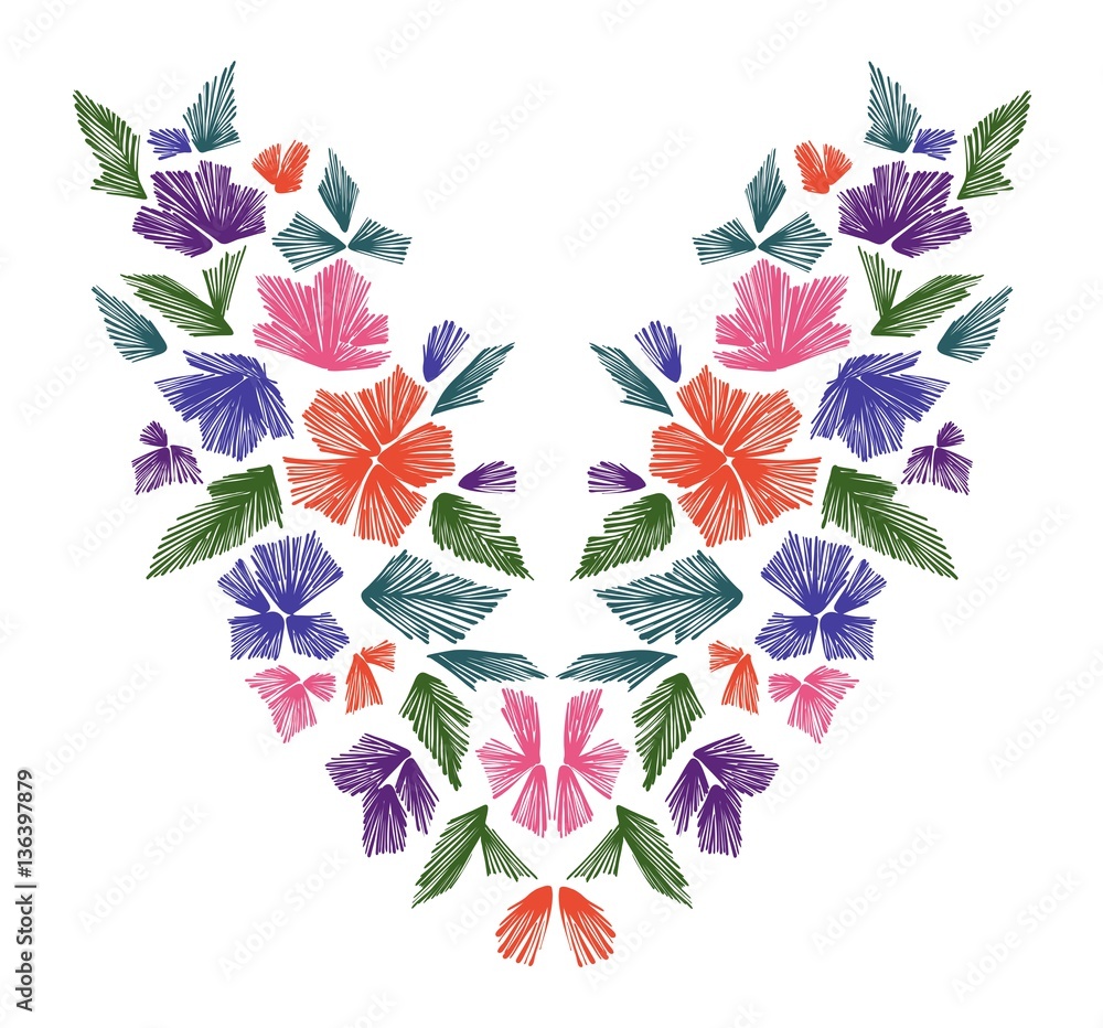 Floral pattern , neck line designs. Vector illustration hand drawn ...
