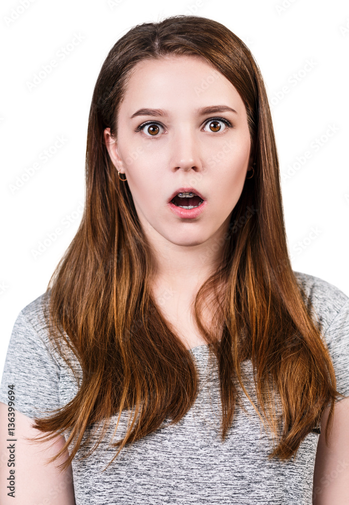 Portrait of young surprised girl with open-mouth Stock Photo | Adobe Stock