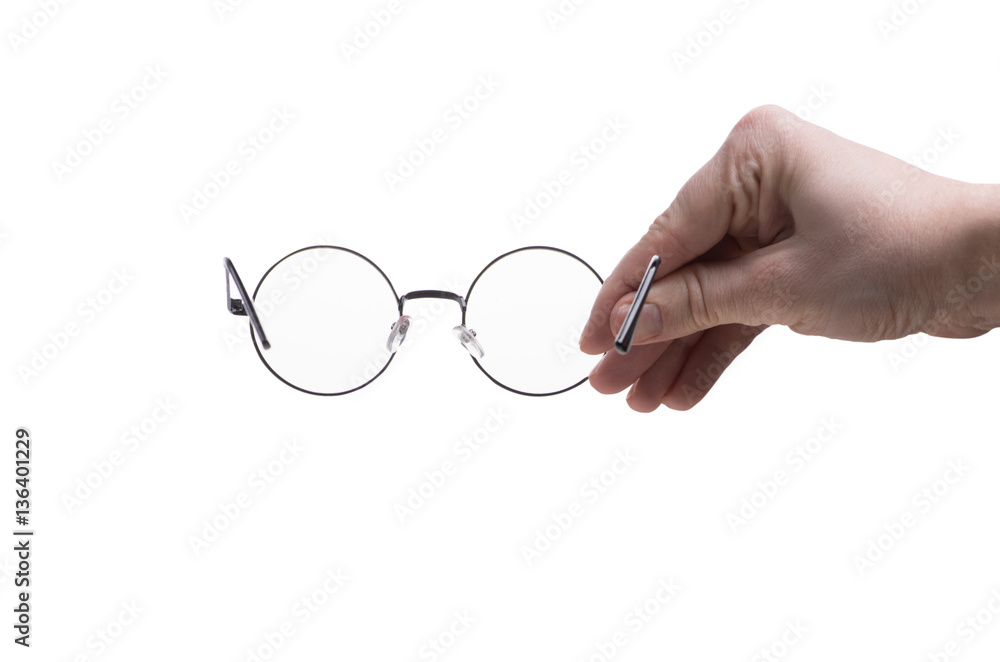 Glasses in the hands isolated on white Stock Photo | Adobe Stock