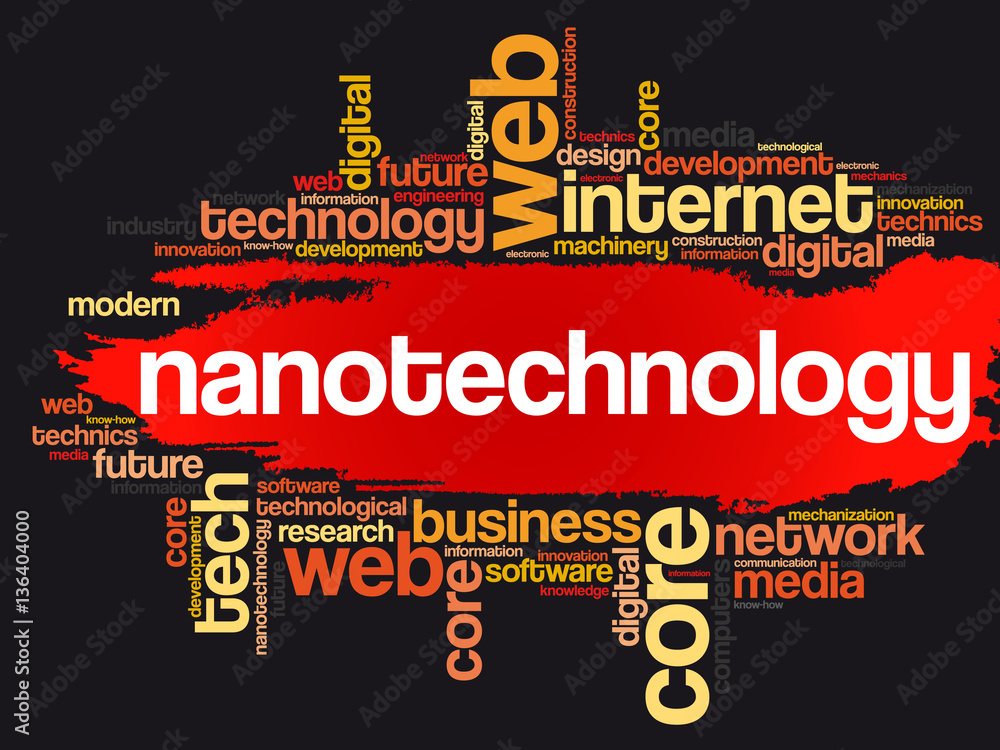 Nanotechnology word cloud collage, technology business concept ...