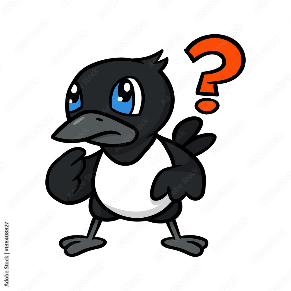 Cartoon Magpie Confused With Question Mark Vector Illustration Stock ...