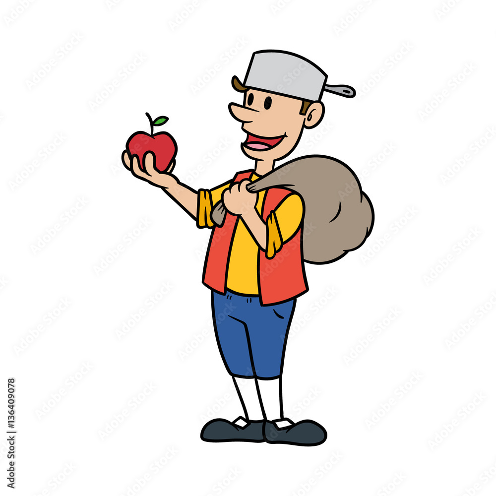 Johnny Appleseed Cartoon Vector Illustration Stock Vector | Adobe Stock