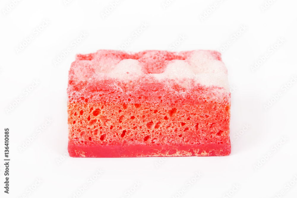 Sponge for a bathtub and Spa filled with aromatic soap. Isolated on a ...