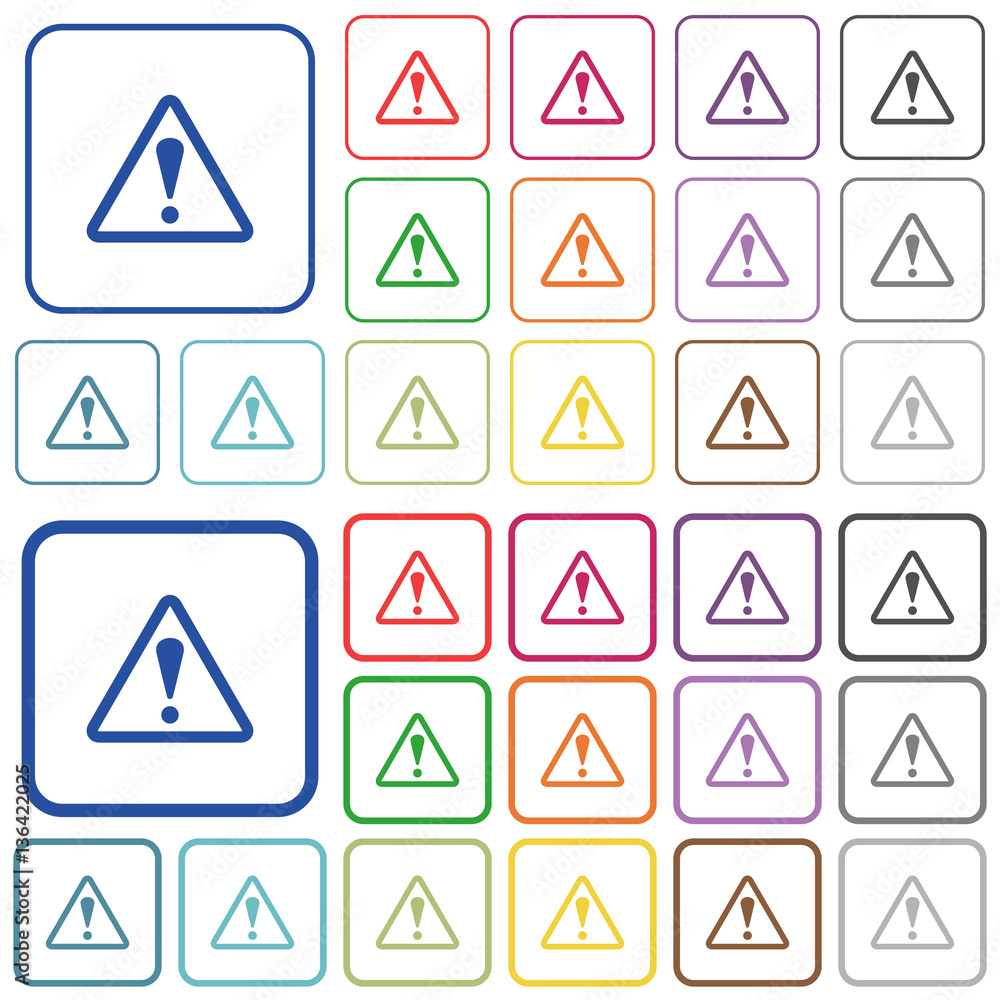 Triangle shaped warning sign outlined flat color icons Stock Vector ...