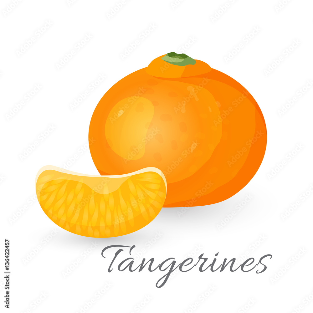 Tangerine tropical fruit isolated on white. Mandarin orange realistic ...