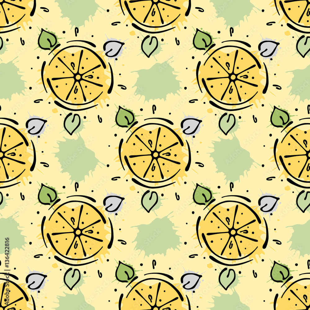 Vector fruits seamless pattern.Fruits with leaves, decorative elements ...