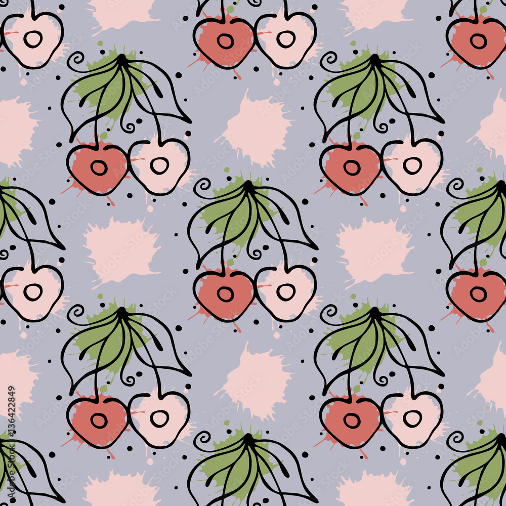 Vector fruits seamless pattern.Fruits with leaves, decorative elements ...