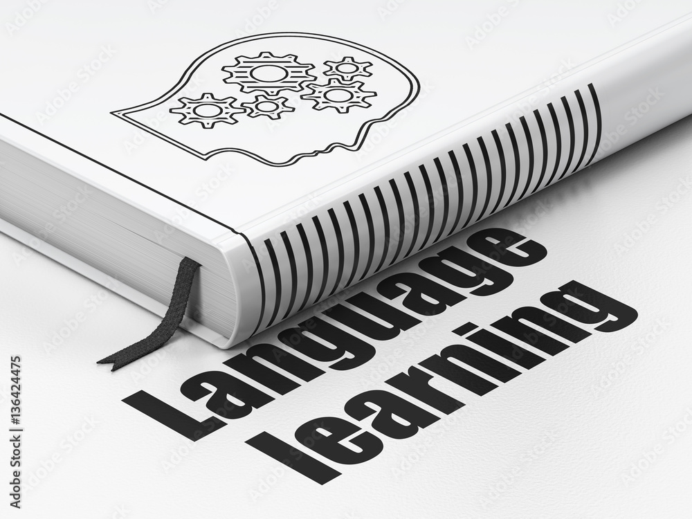 Education concept: book Head With Gears, Language Learning on white ...