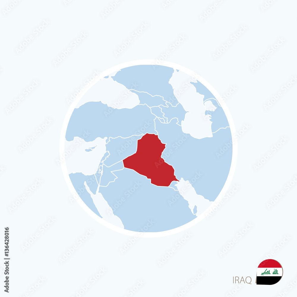 Map icon of Iraq. Blue map of Middle East with highlighted Iraq. Stock ...