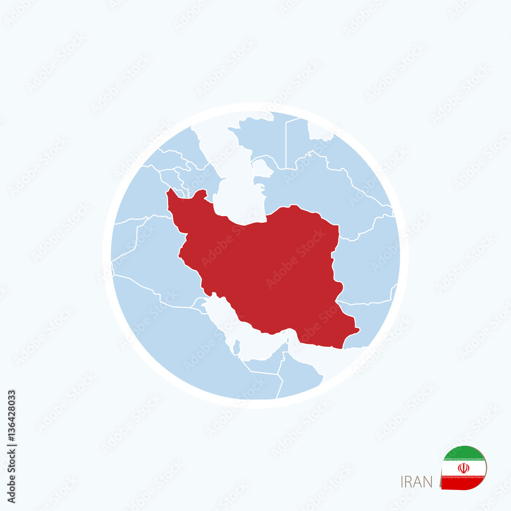 Map icon of Iran. Blue map of Middle East with highlighted Iran. Stock ...