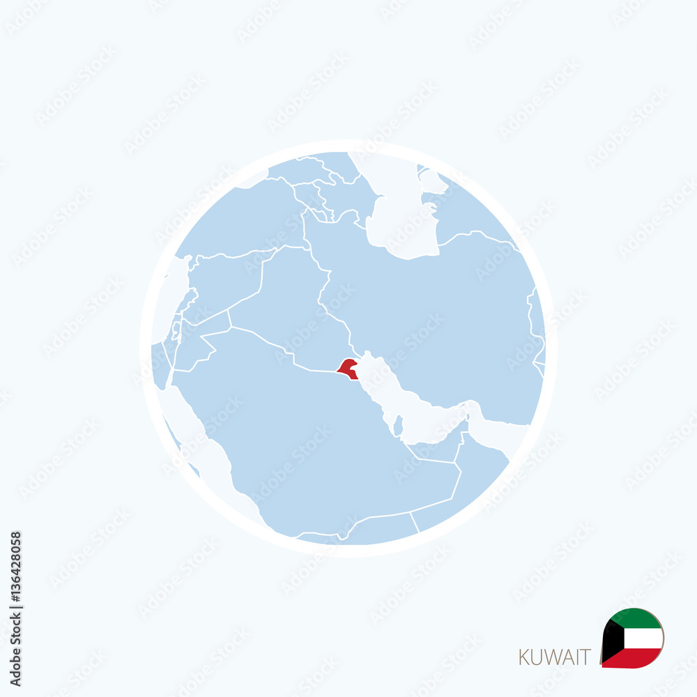 Map icon of Kuwait. Blue map of Middle East with highlighted Kuwait ...