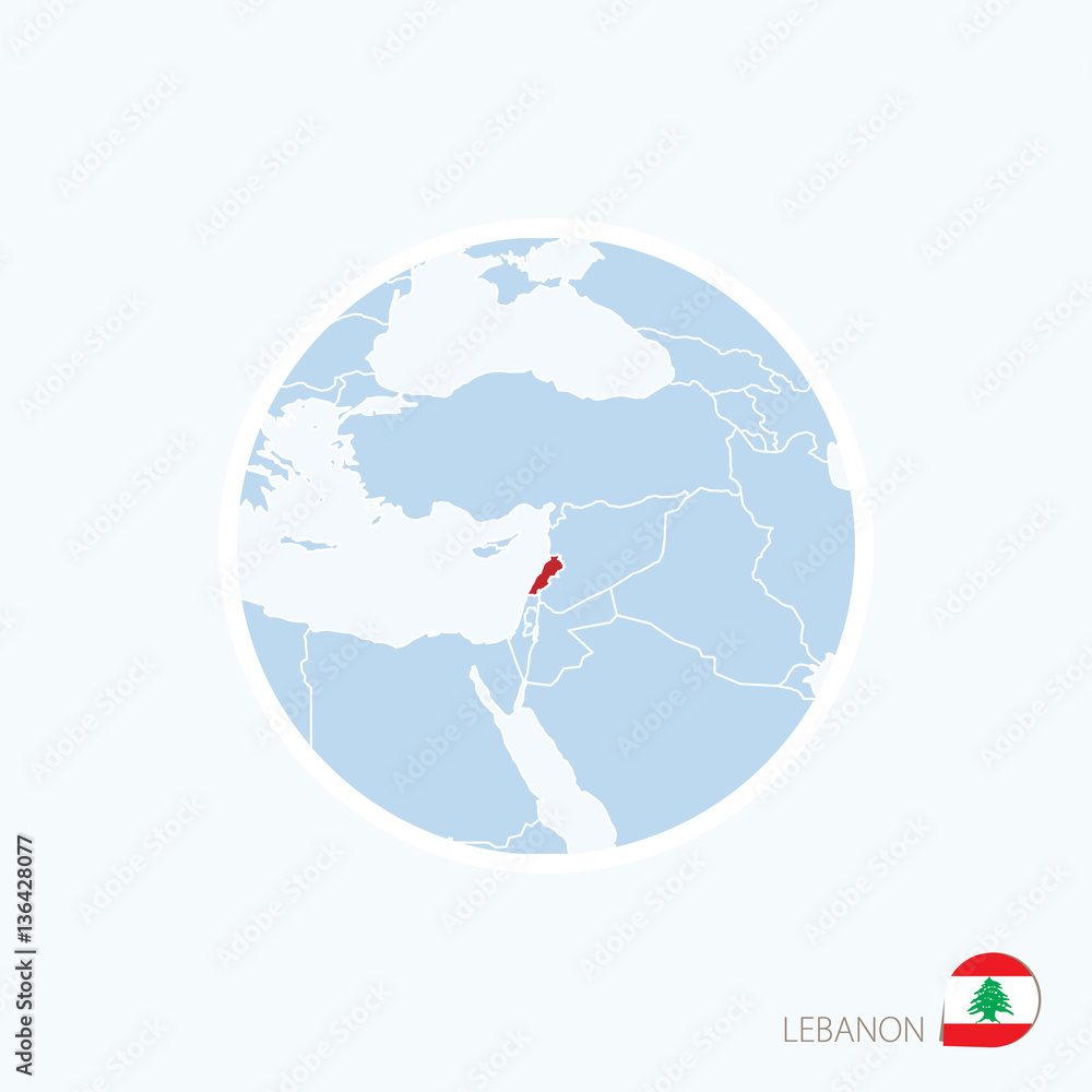 Map icon of Lebanon. Blue map of Middle East with highlighted Lebanon ...
