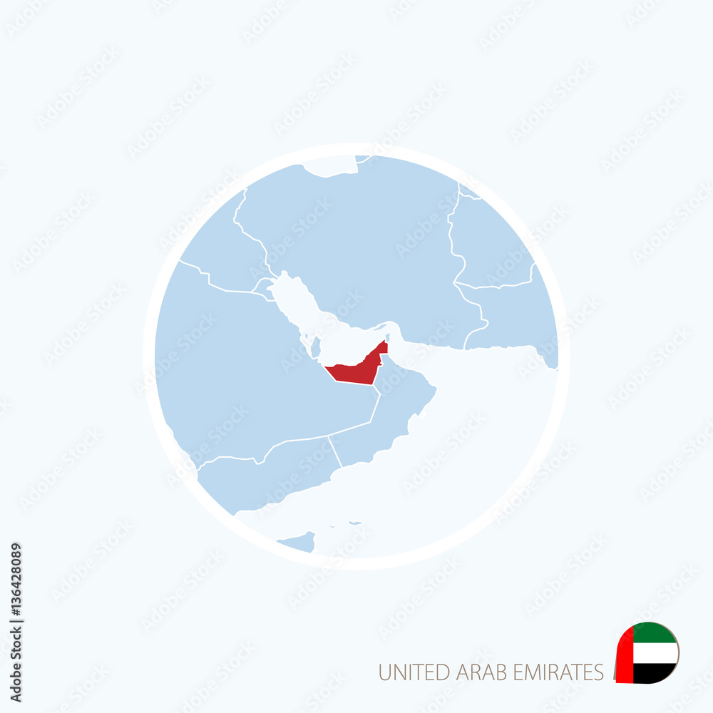 Map icon of United Arab Emirates. Blue map of Middle East with ...