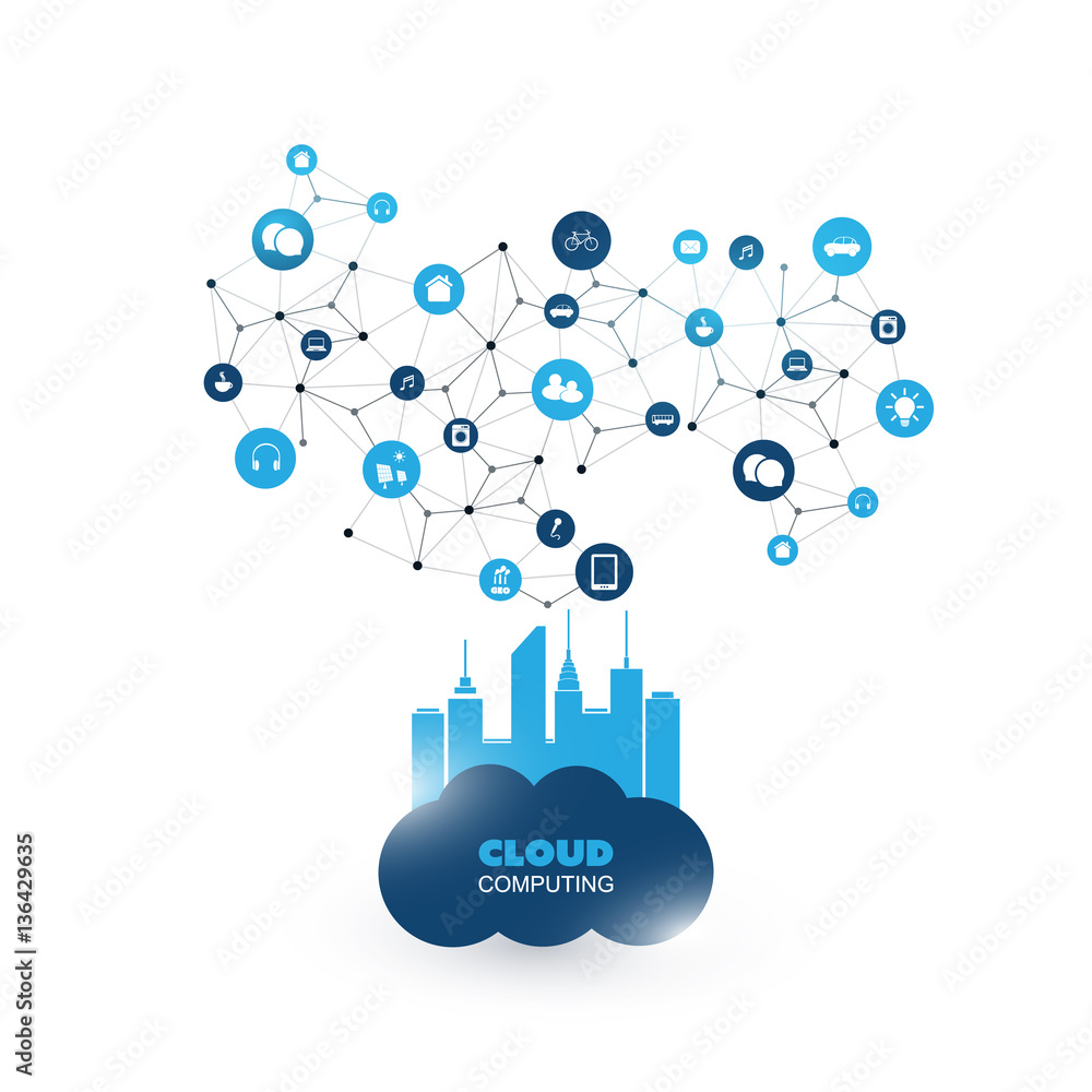 Cloud Computing Design Concept with Icons - Digital Network Connections ...