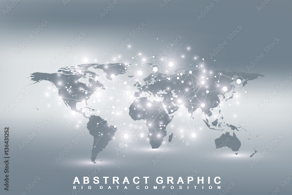 Geometric graphic background communication with World Map. Big data complex with compounds ...