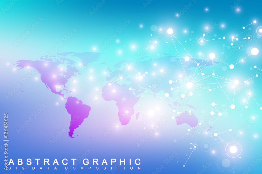 Geometric graphic background communication with World Map. Big data ...