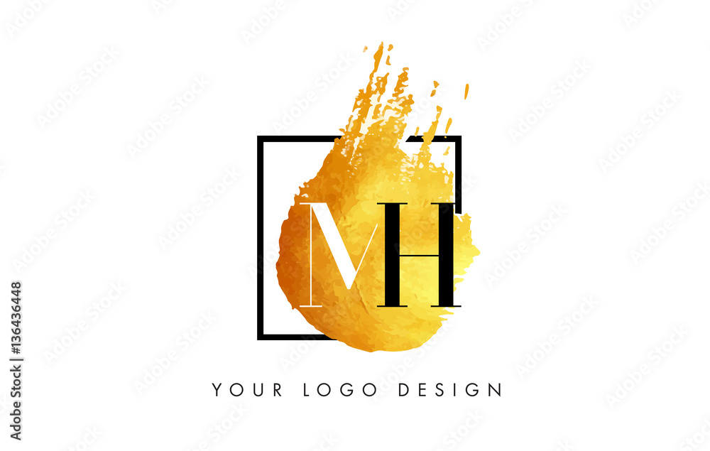 MH Gold Letter Logo Painted Brush Texture Strokes. Stock Vector | Adobe ...