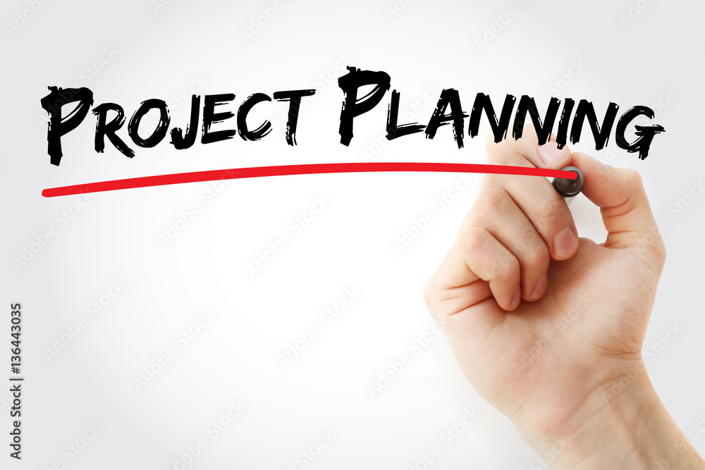 Hand writing project planning with marker, business concept background ...