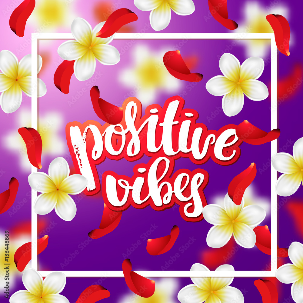 Summer or spring background with tropical flowers and rose petals ...