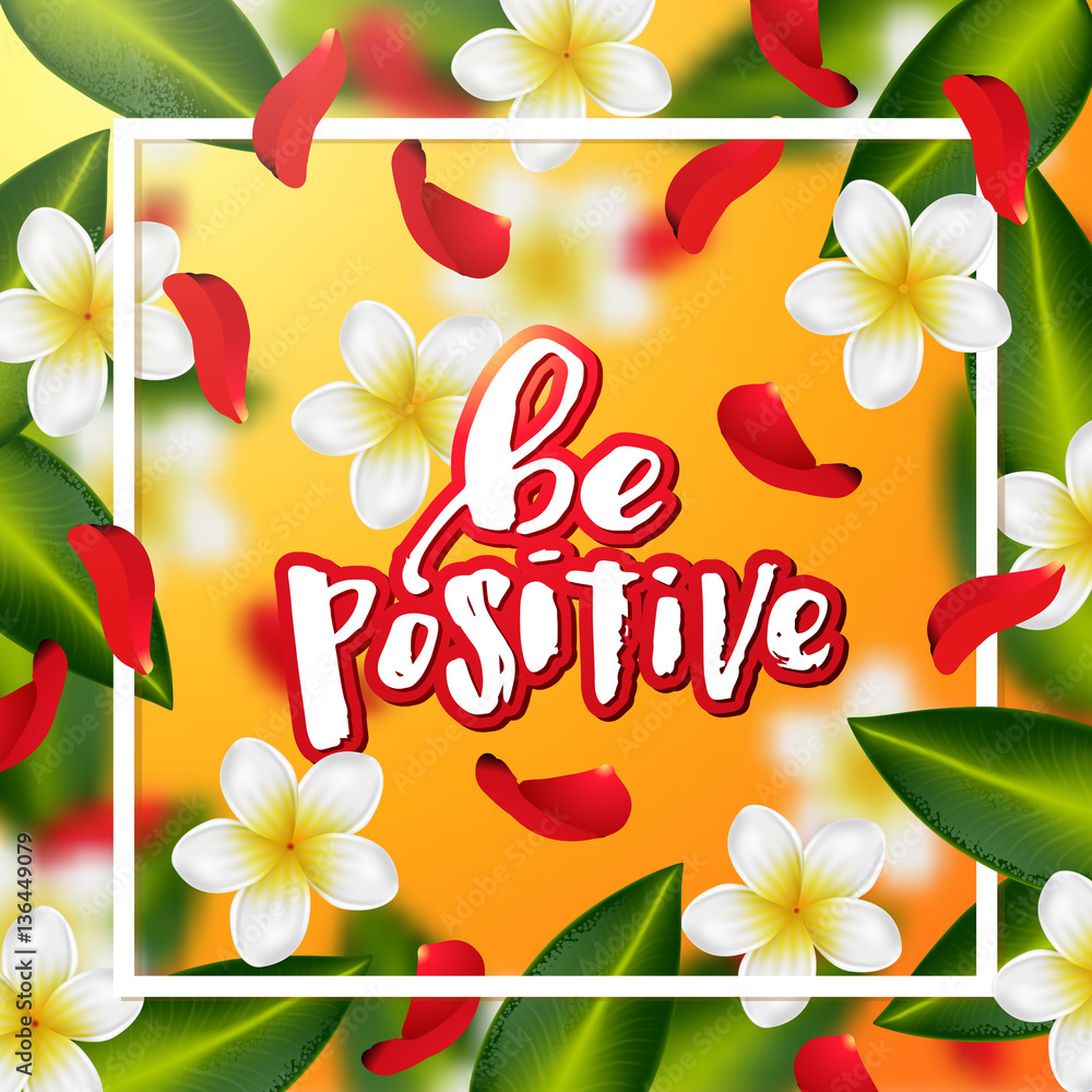 Summer and spring background with tropical flowers and rose petals ...