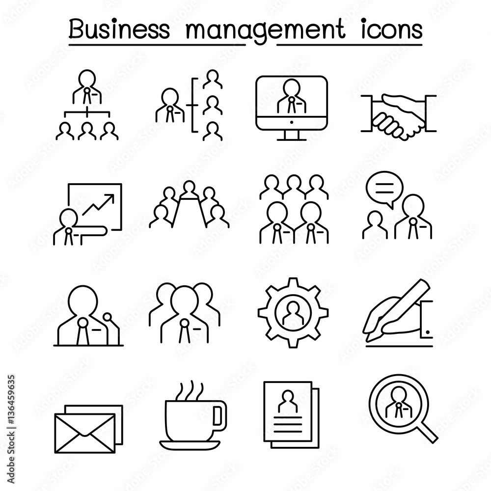 Business management & Teamwork icon set in thin line style Stock Vector ...