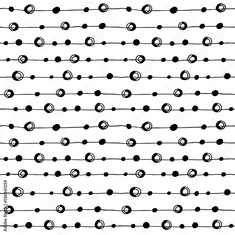 Abstract black and white hand drawn seamless pattern. Polka dot and ...