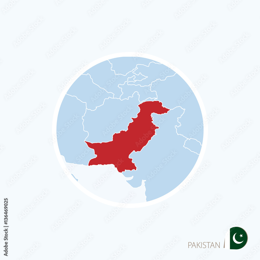 Map icon of Pakistan. Blue map of South Asia with highlighted Pakistan ...