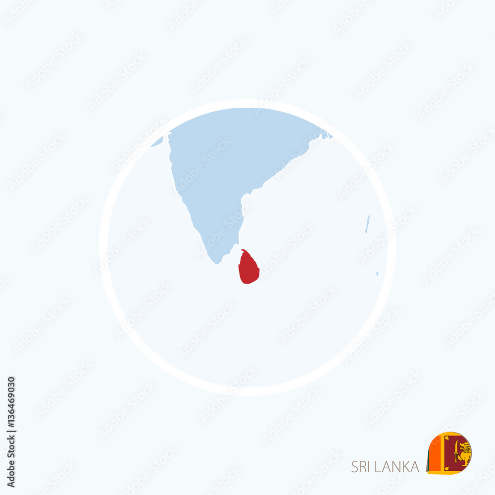 Map icon of Sri Lanka. Blue map of South Asia with highlighted Sri ...