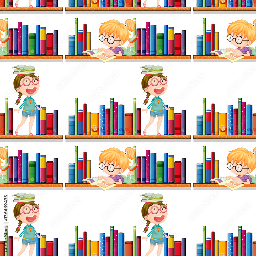 Seamless background design with kids and books Stock Vector | Adobe Stock