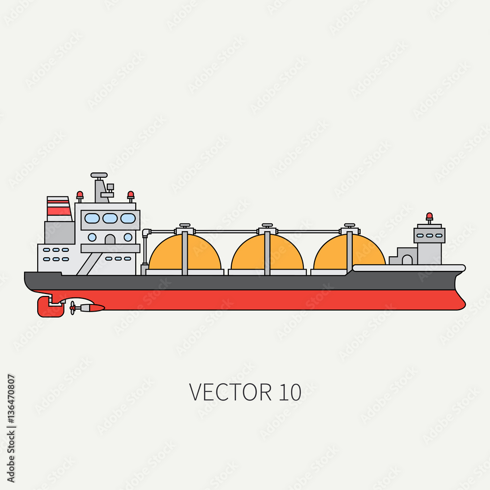 Line flat vector color icon ocean tanker ship. Merchant fleet. Cartoon ...