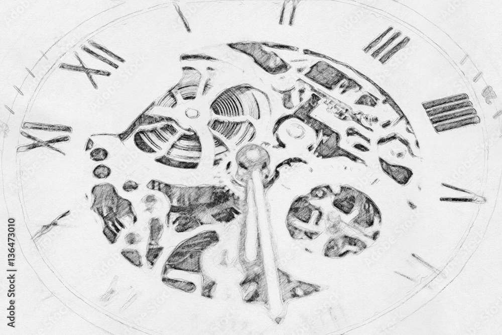 Mechanical Watch Concept Sketch With Visible Mechanism Stock ...