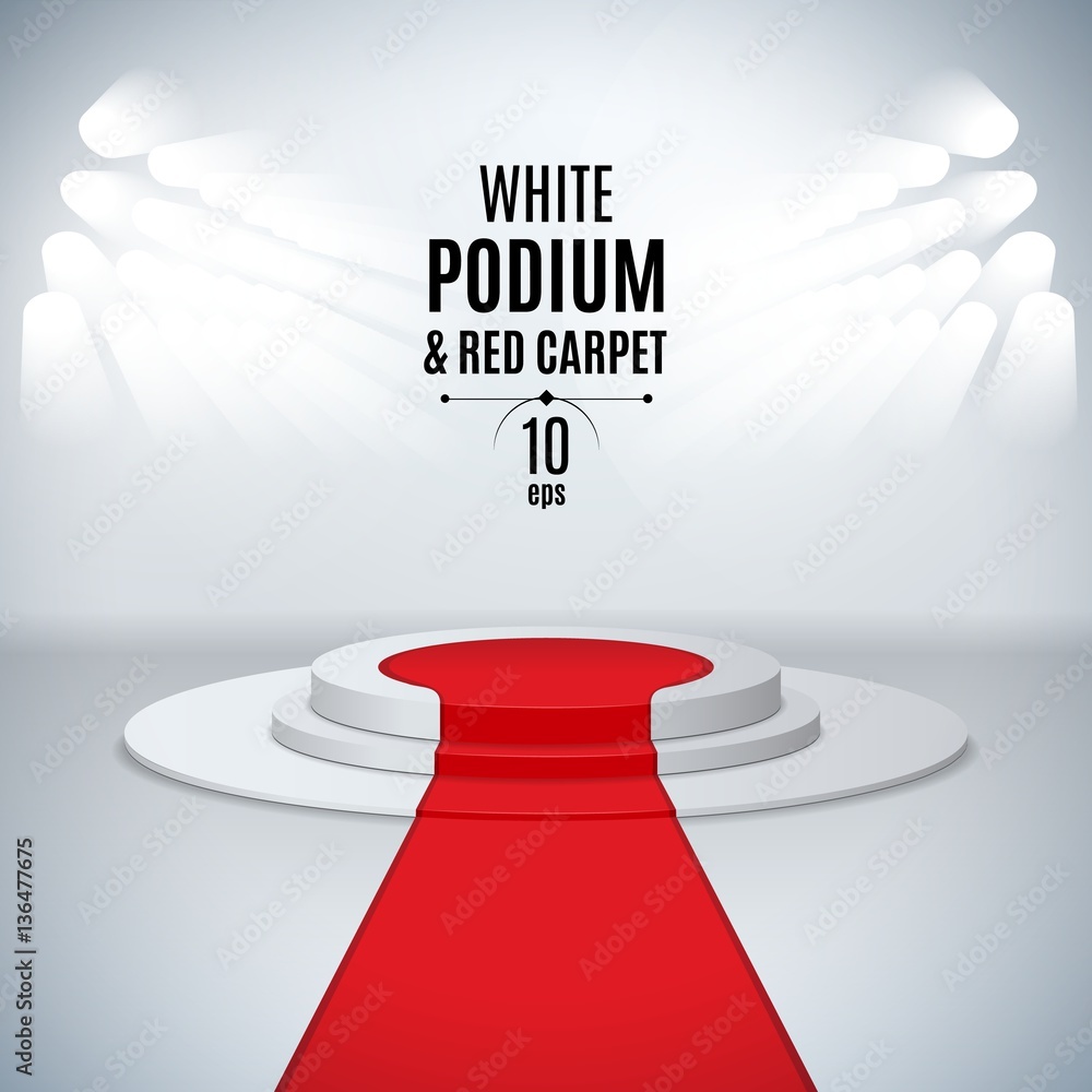 Illuminated stage 3d podium with red carpet for award ceremony. Stock ...