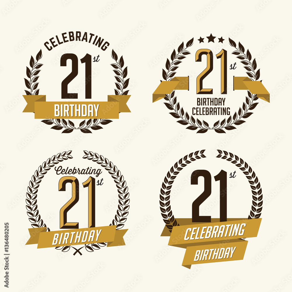 21st Birthday Celebration. Set of Birthday Badges. Stock Vector | Adobe ...