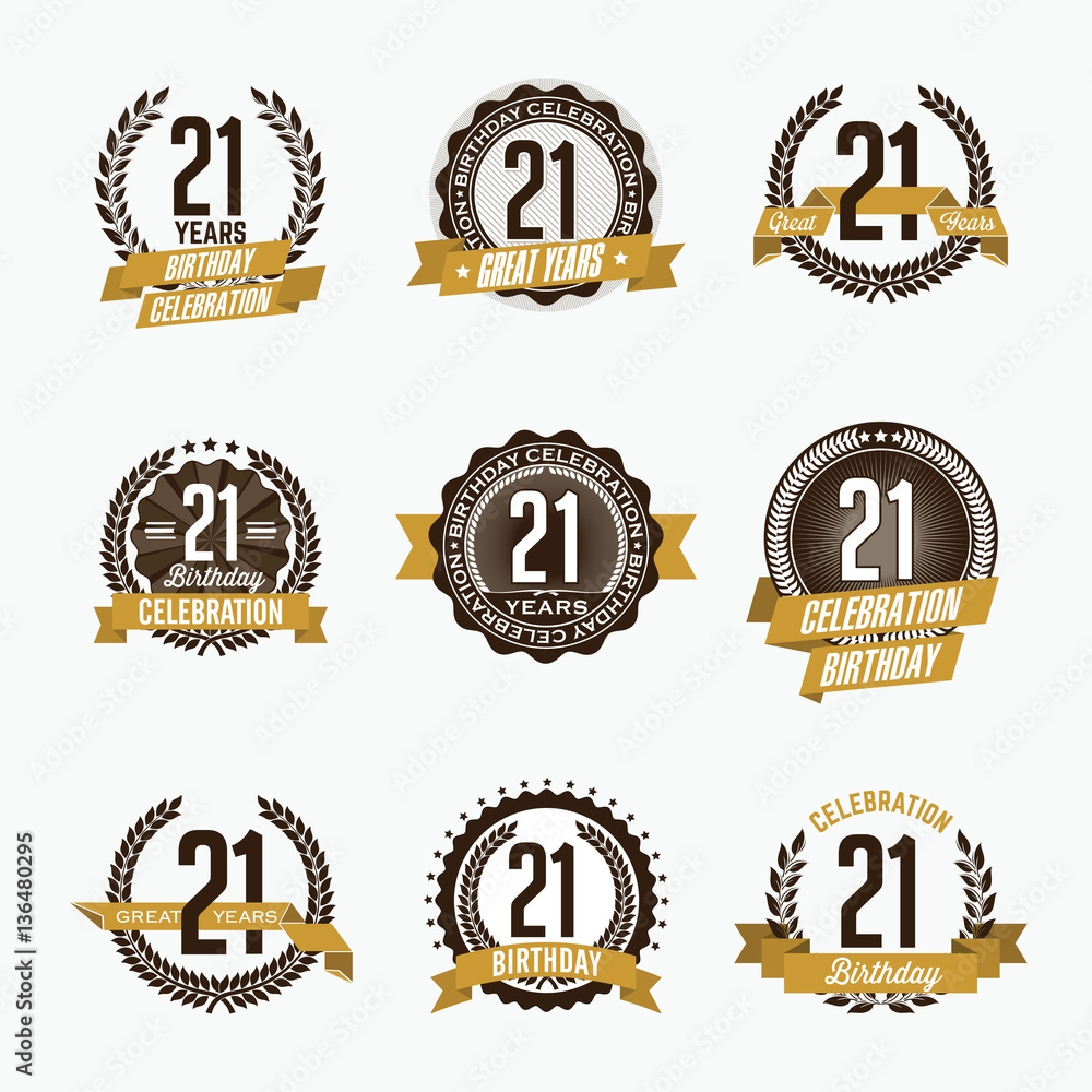 21st Birthday Celebration. Set of Birthday Badges. Stock Vector | Adobe ...