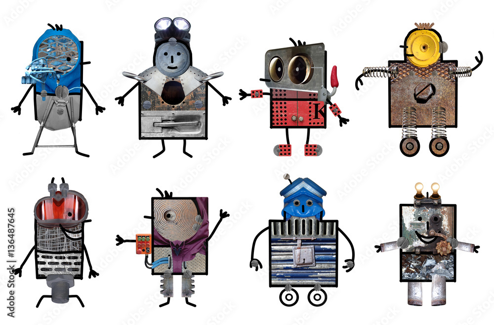 Cartoon robots - Eight characters Stock Illustration | Adobe Stock
