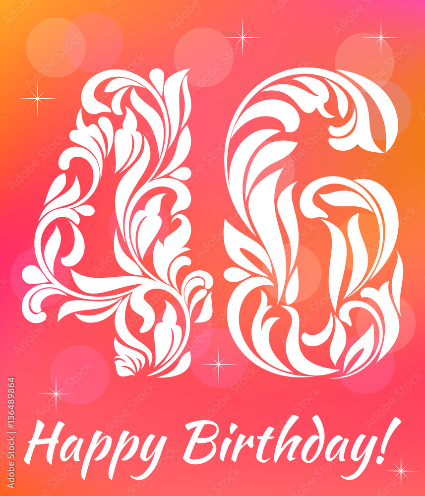 Bright Greeting card Template. Celebrating 46 years birthday ...