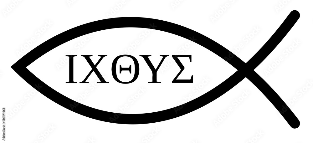 Religious sign. Christianity. Fish, with Greek initials of phrase Jesus ...