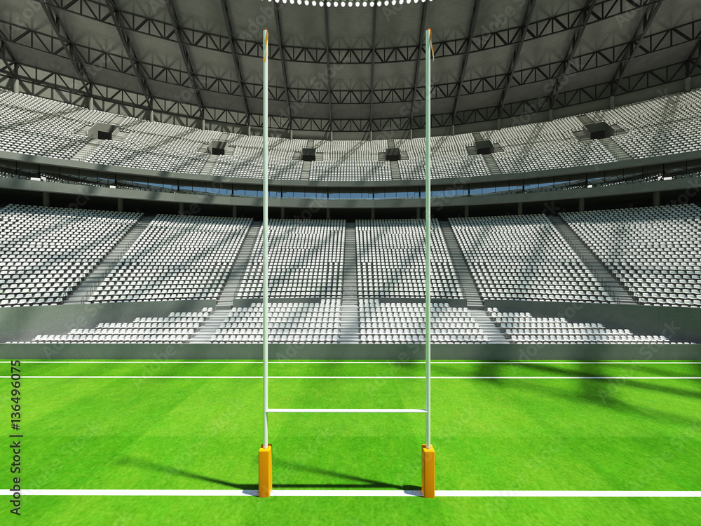 3D render of a round rugby stadium with white seats and VIP boxes Stock ...
