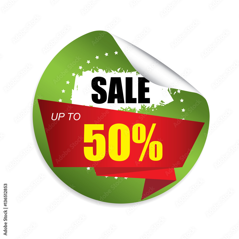 sale 50%off green Round Stickers. Stock Illustration | Adobe Stock